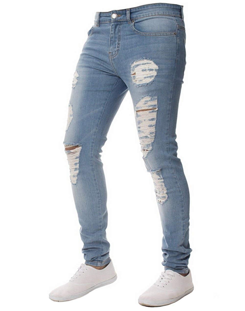 Men Slim Ripped Denim Jeans Skinny Frayed Distressed Broken Holes Trousers - Walmart.com