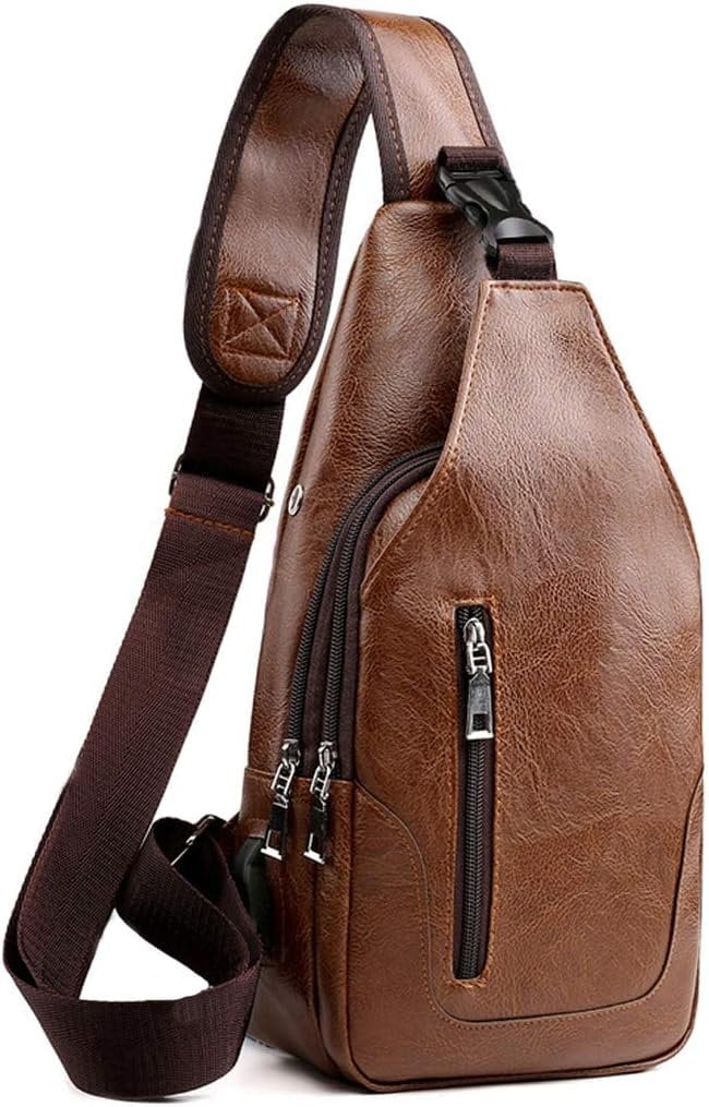 Men Sling Bag Anti Bag Small Leather Crossbody Sling Backpack with USB ...