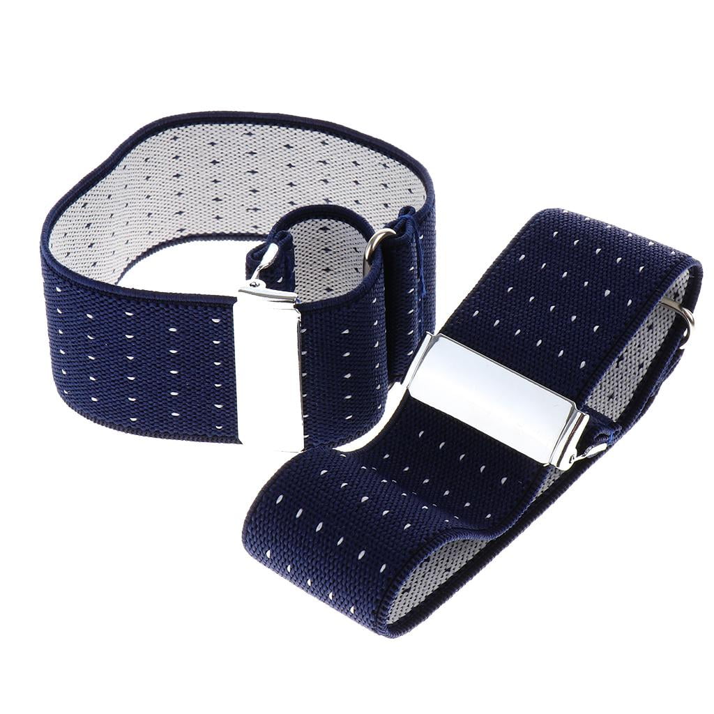 Men Slip Shirt Sleeve Garters Adjustable Stretch Armbands - Navy, as ...