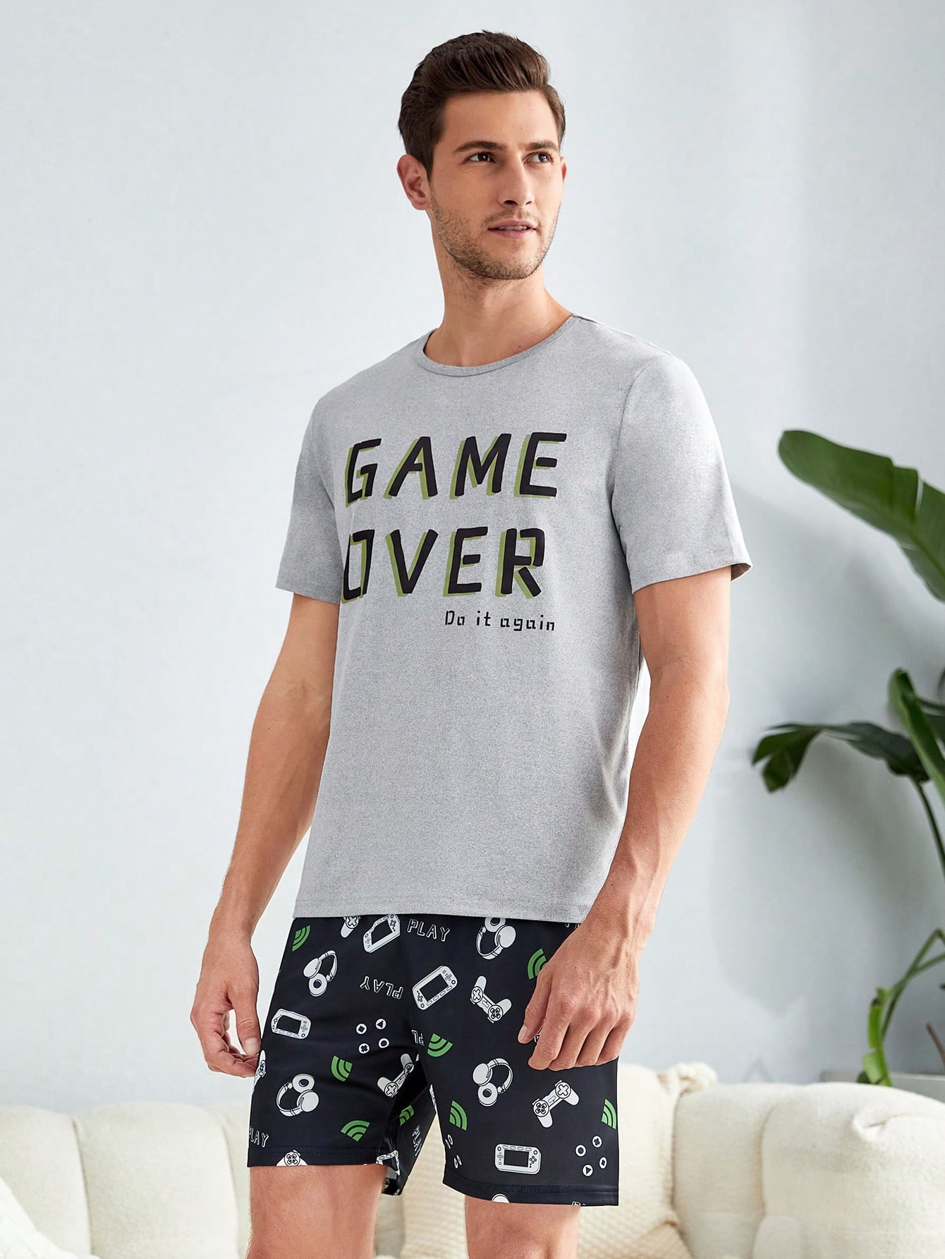 Men Slogan Graphic PJ Set - Walmart.com