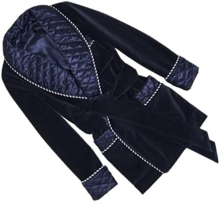 Men Smoking Jacket Black Quilted Silk Warm Dinner Robe Luxuri Robe ...