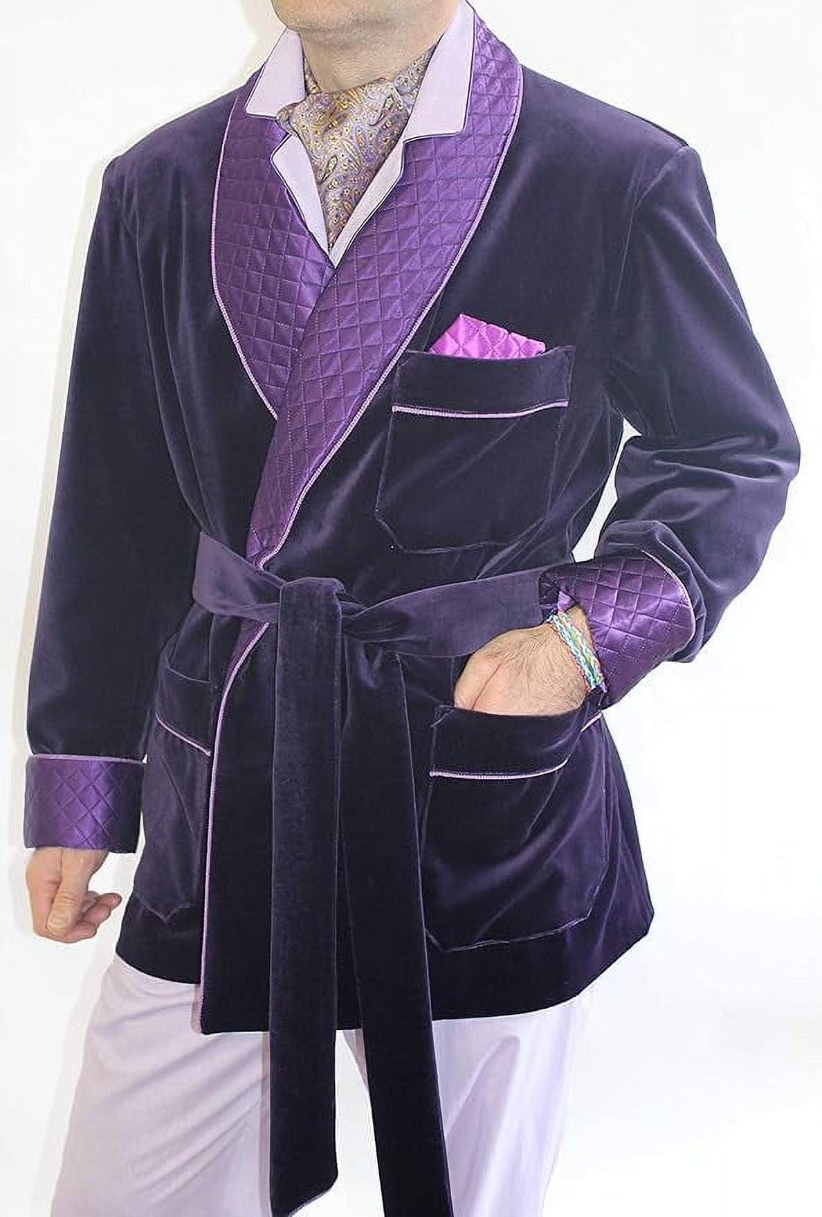 Men Smoking Jacket Purple Velvet Quilted Dinner House Party Dinner Robe ...