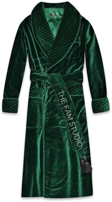 Men Smoking Robe Green Velvet Silk Warm Vintage Smoking Jacket Luxury ...