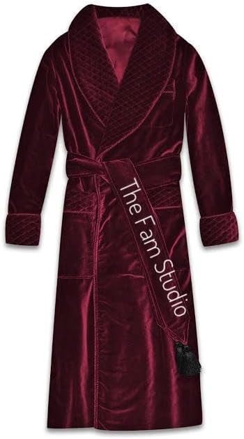 Men Smoking Robe Marron Velvet Silk Warm Vintage Smoking Jacket Luxury ...