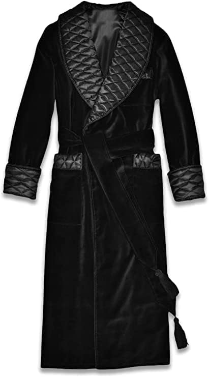 Men Smoking Robe Quilted Dressing Long Gown Smoking Jacket Coats Party ...