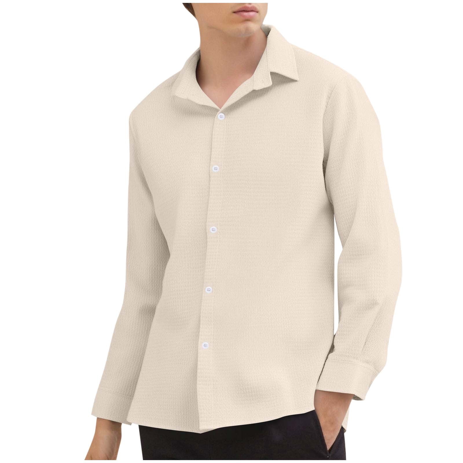 BVnarty Plaid Shirts for Men Men Solid Color Casual Button Long Sleeve ...