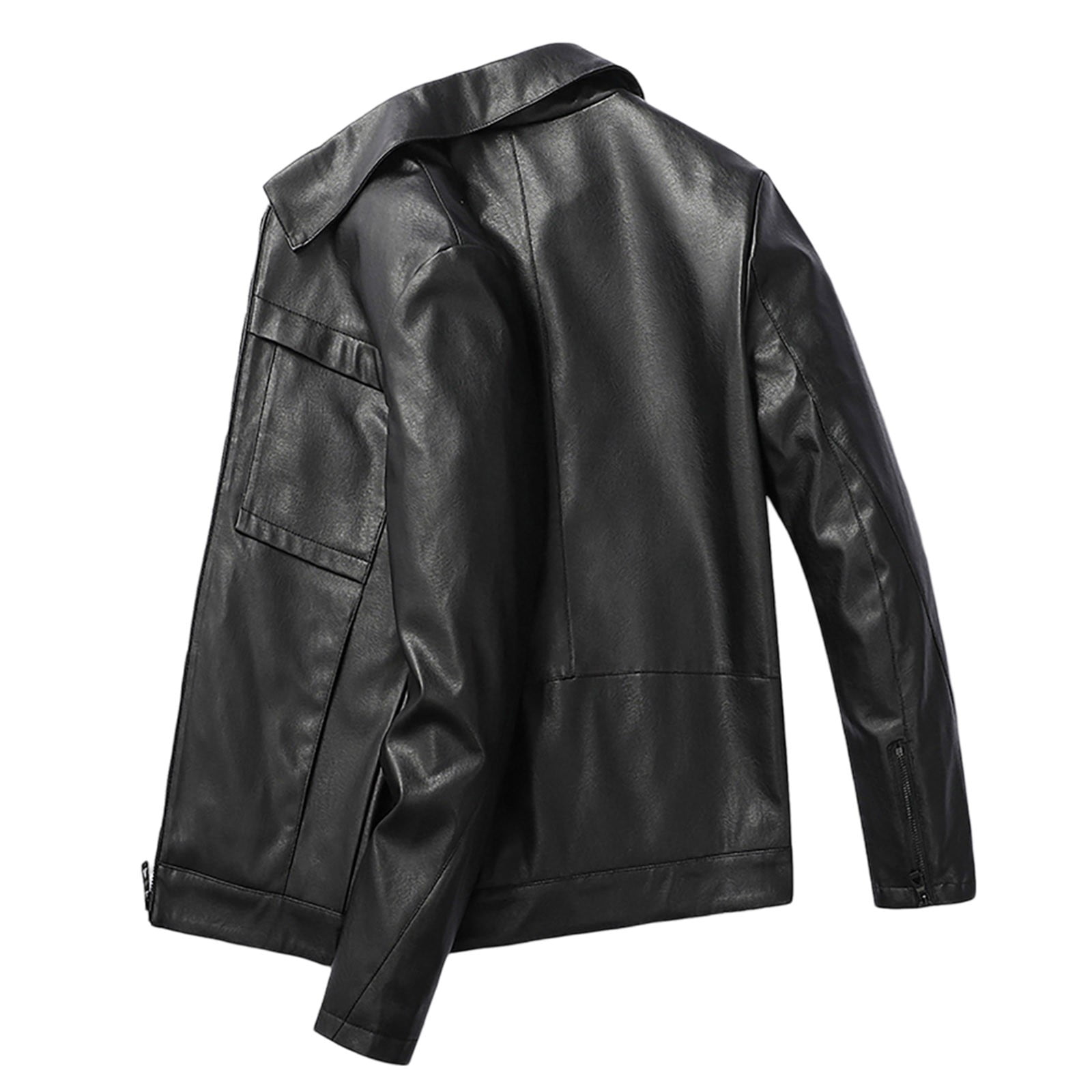 Men Solid Color Lapel Casual Business Leather Jacket Comfortable And ...