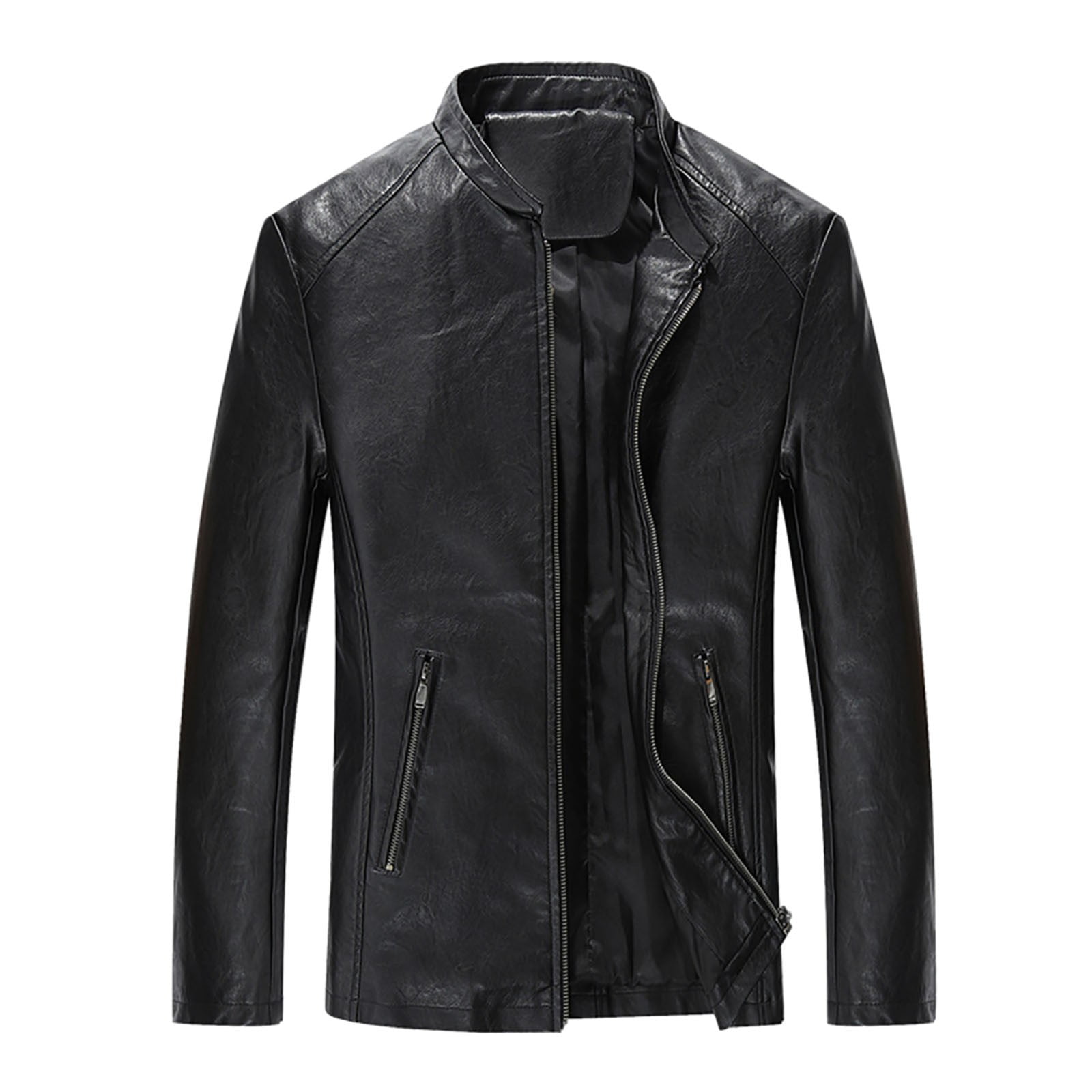 Men Solid Color Zipper Cardigan Business Leather Jacket Casual And ...