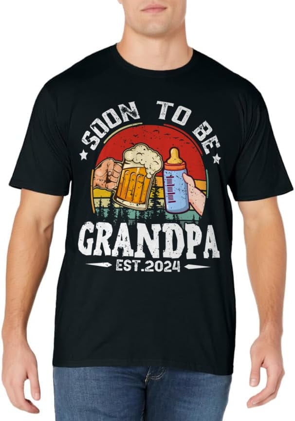 Men Soon To Be Grandpa 2024 Retro Pregnancy Announcement Dad T-Shirt ...