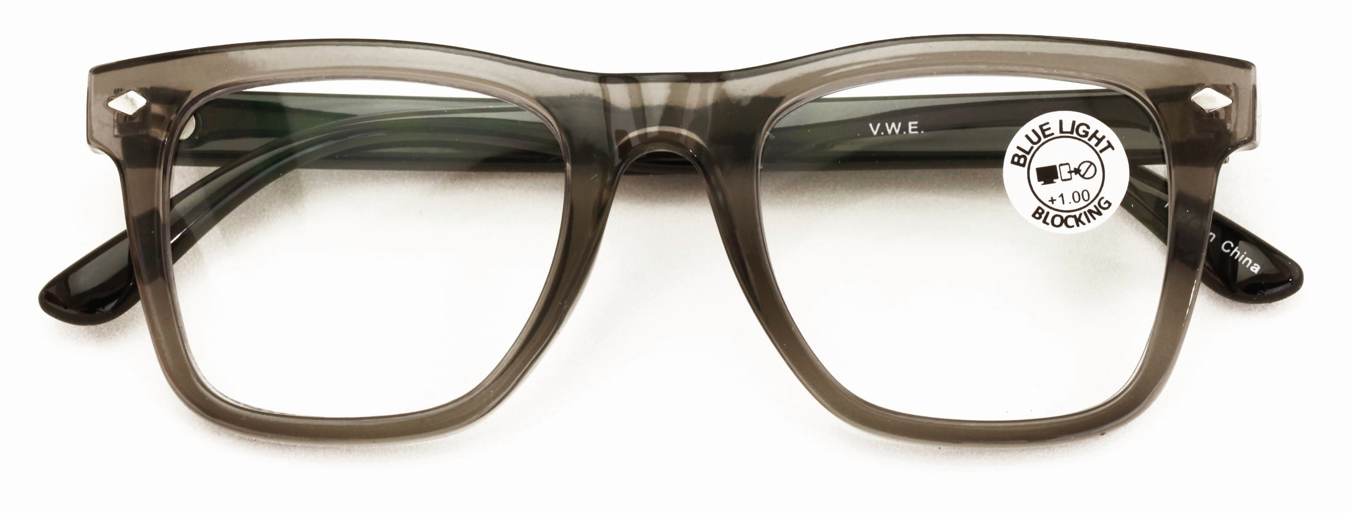 Men Square Blue Blocker Reading Glasses - AR Coating - Anti-Scratch Clear Reader CR07 +2.75 ...