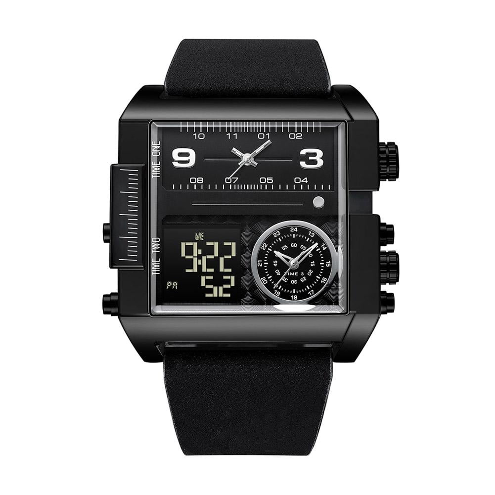 Men Square Large Face Digital Sports Watch,LED Analog Quartz Wrist ...