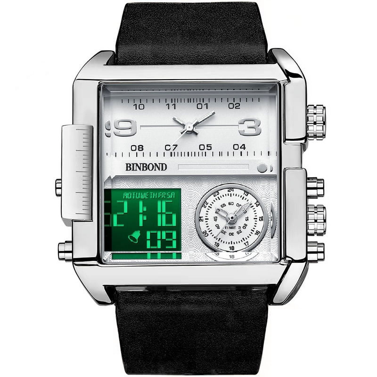 Men Square Large Face Digital Sports Watch,LED Analog Quartz Wrist ...