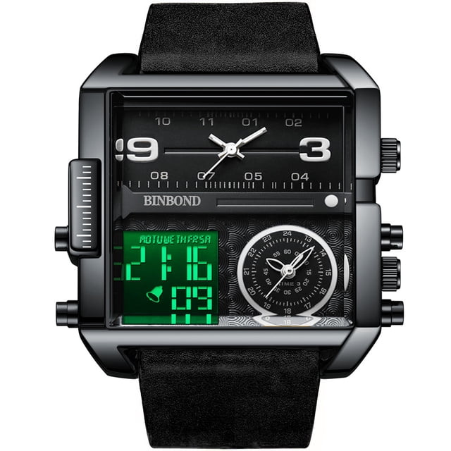 Men Square Large Face Digital Sports Watch,LED Analog Quartz Wrist ...