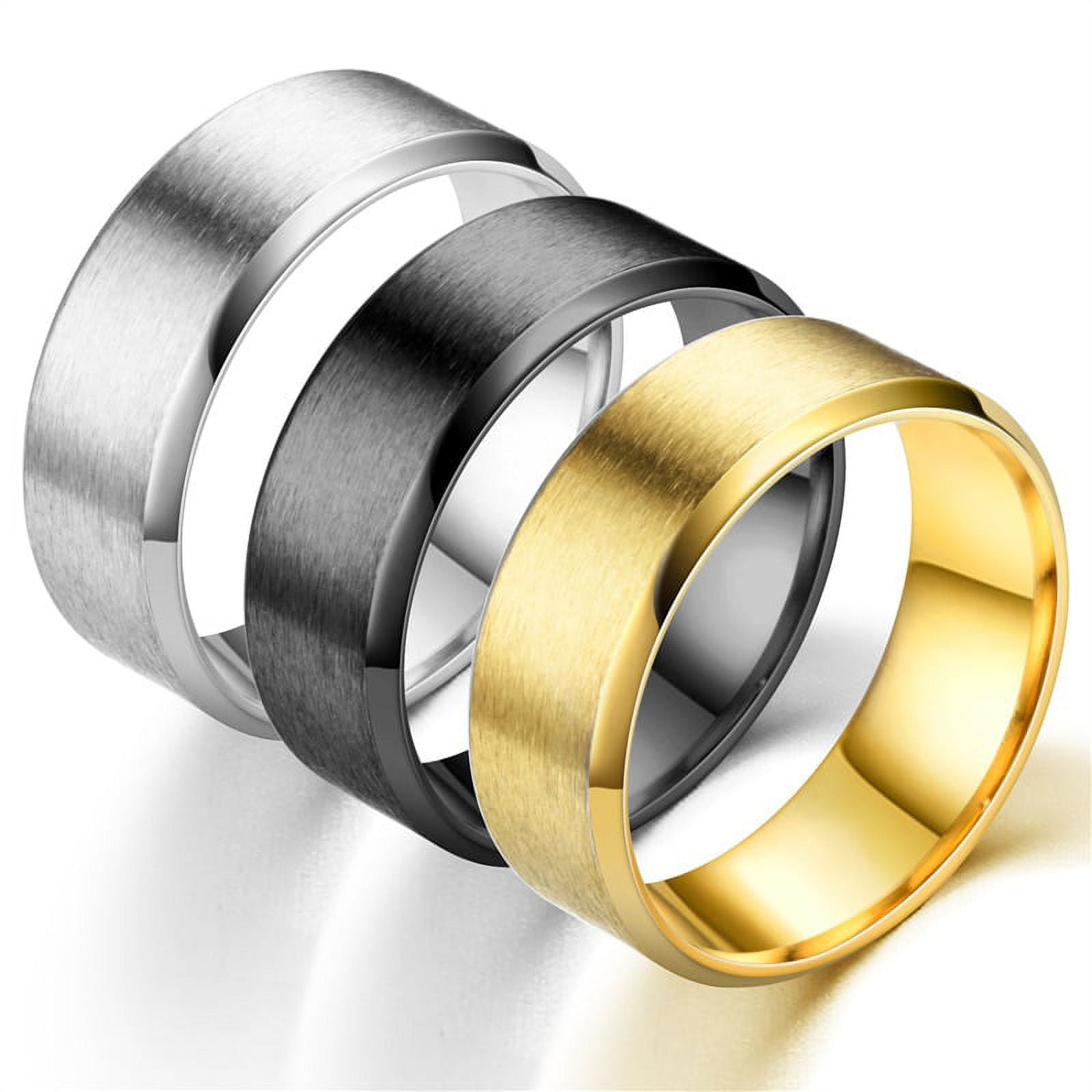 Men Stainless Steel Fill Metal Guy Wedding Band Ring Temporary Black ...