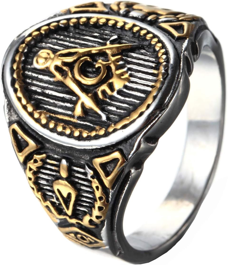 Men Stainless Steel Vintage Freemason Masonic Signet Ring Gothic Biker ...