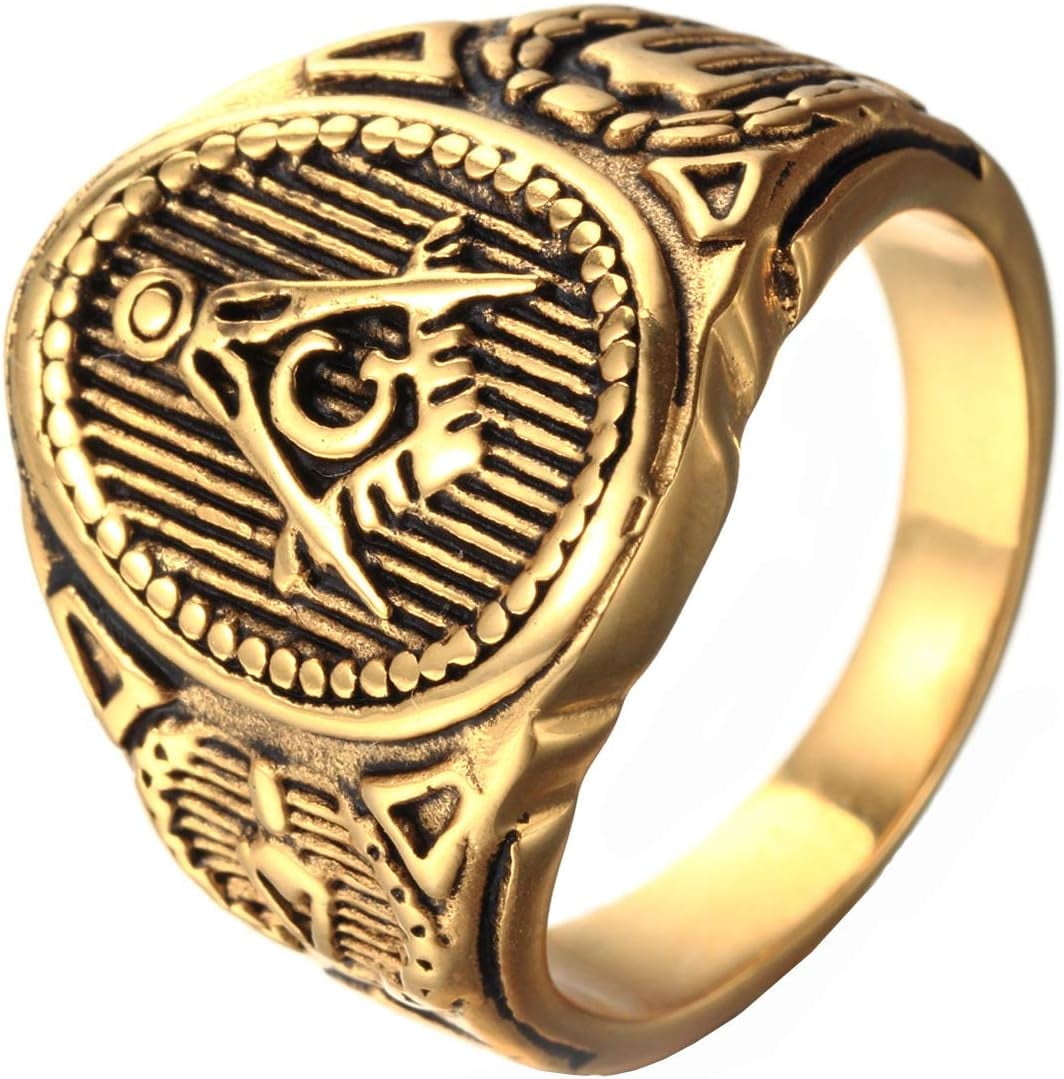 Men Stainless Steel Vintage Freemason Masonic Signet Ring Gothic Biker ...