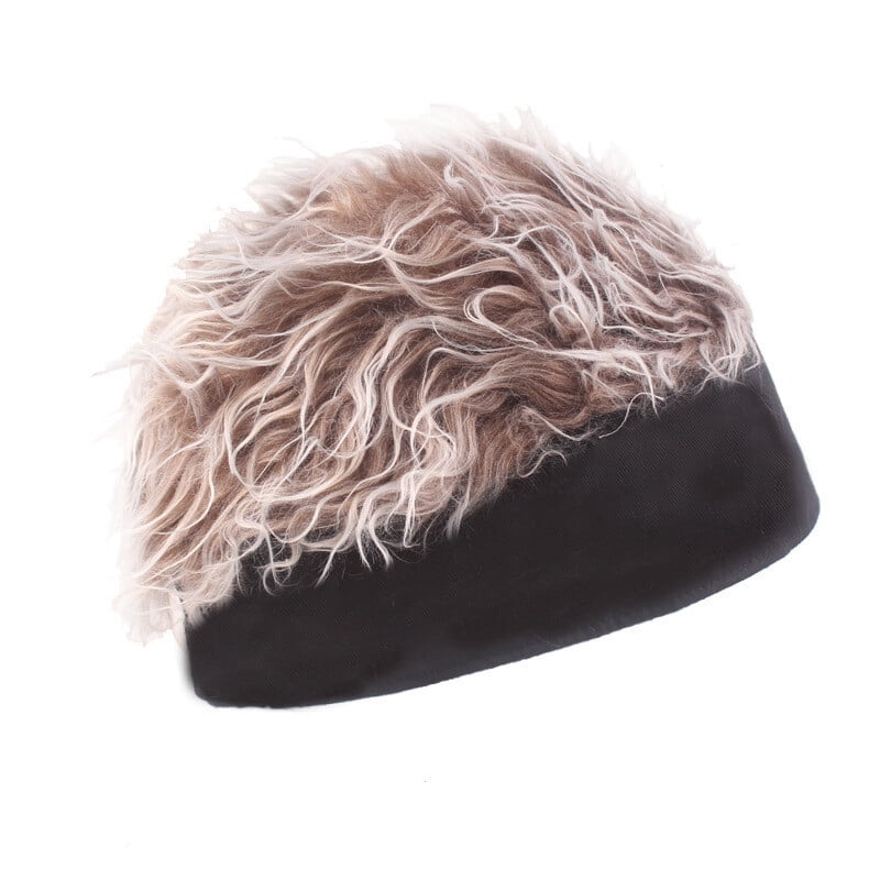 Men Stylish Faux Fur Wig Beanie Hat Brimless Hip Hop Adjustable Bucket ...
