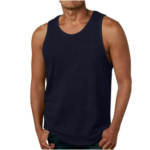 Men Summer Athletic Tank Tops Gym Workout Crewneck Solid Color ...