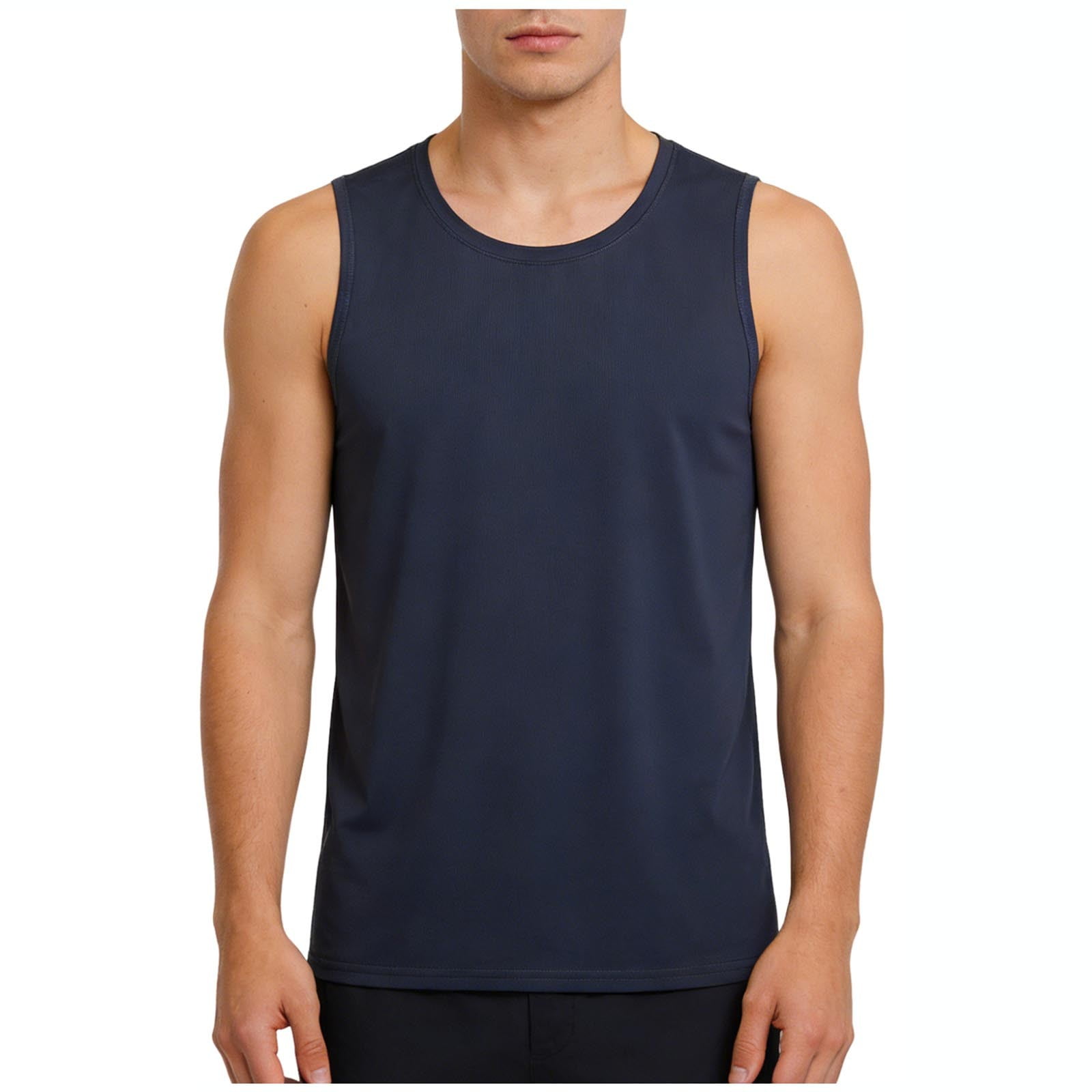 Men Summer Ice Slik Tank Tops Athletic Casual Crewneck Solid Color ...