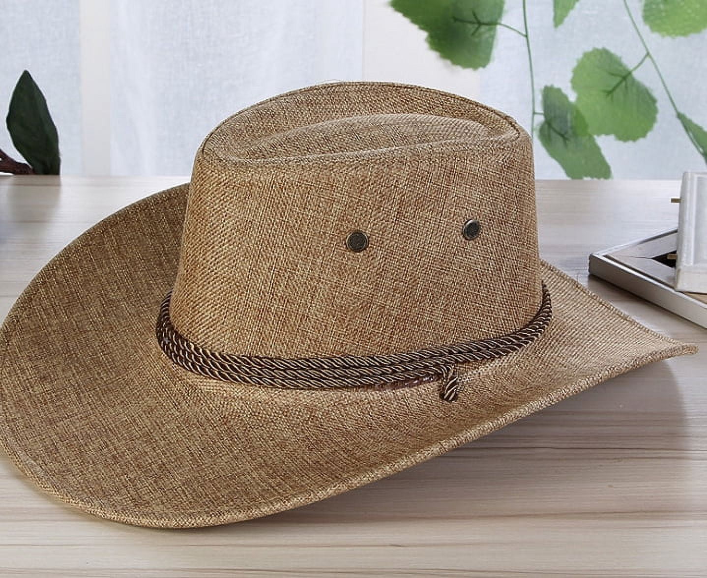 Men Summer Sunhat Cool Western Cowboy Hat Outdoor Wide Brim Hat Linen ...