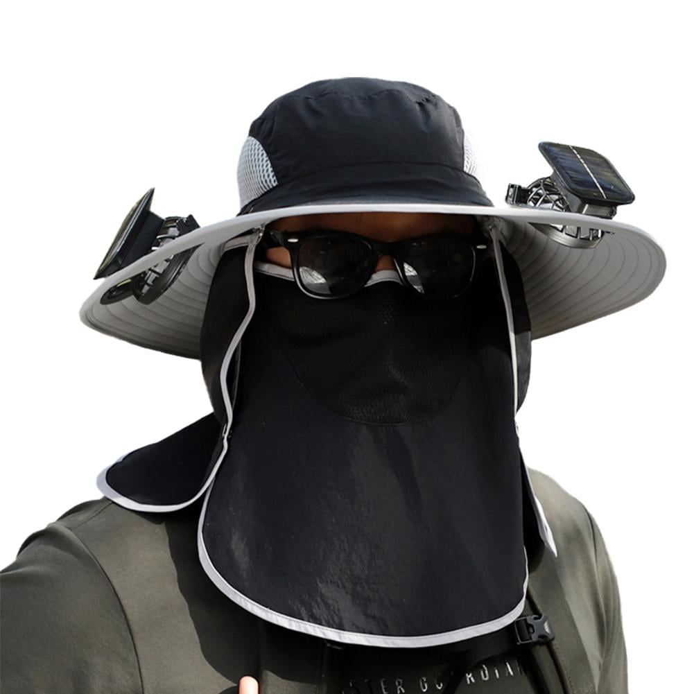 Men Sun Hat with 2 Solar Fan Fishing Hats Wide Brim Sun Camping~ Hat ...
