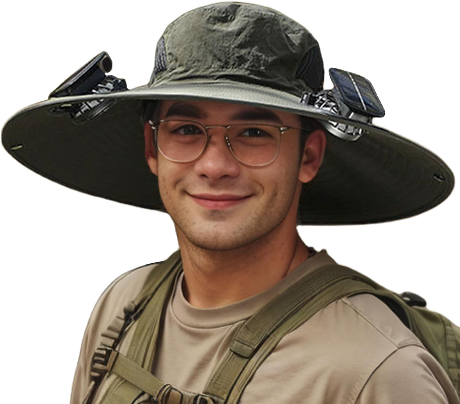 Men Sun Hat with 2 Solar Fan UPF 50+ Fishing Hats Wide Brim UV ...