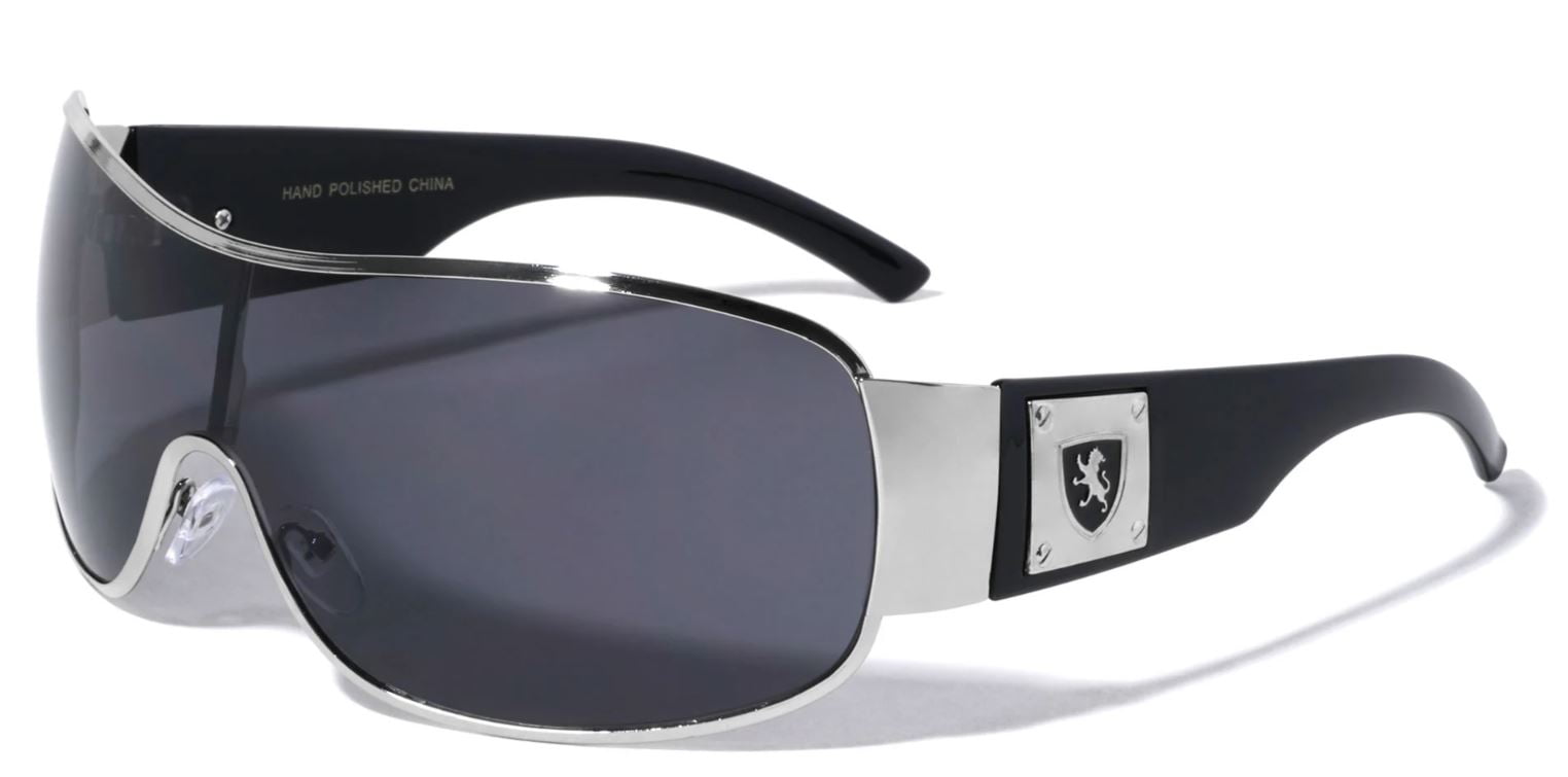 Men Sunglasses Fashion Designer Single Lens Wrap Around Silver Black ...