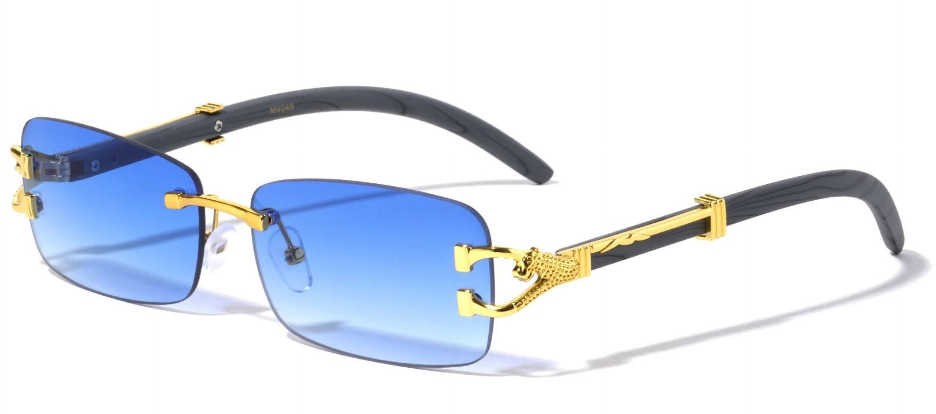 Men Sunglasses Fashion Rapper Shades Model Elegant Gold Frame Blue Lens ...