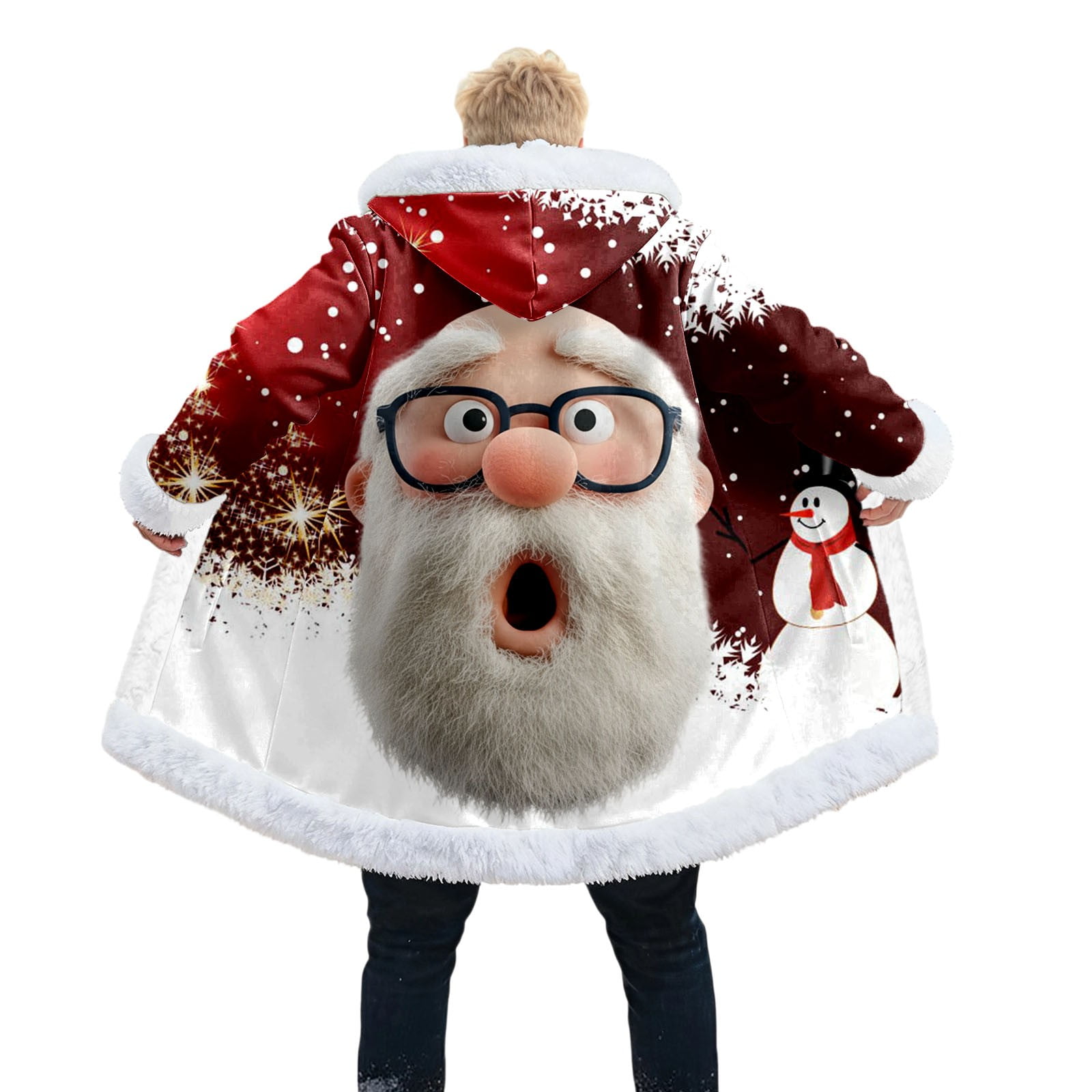 Men Surprised Santa Claus Christmas Cape Hooded Coat Festive Cardigan ...