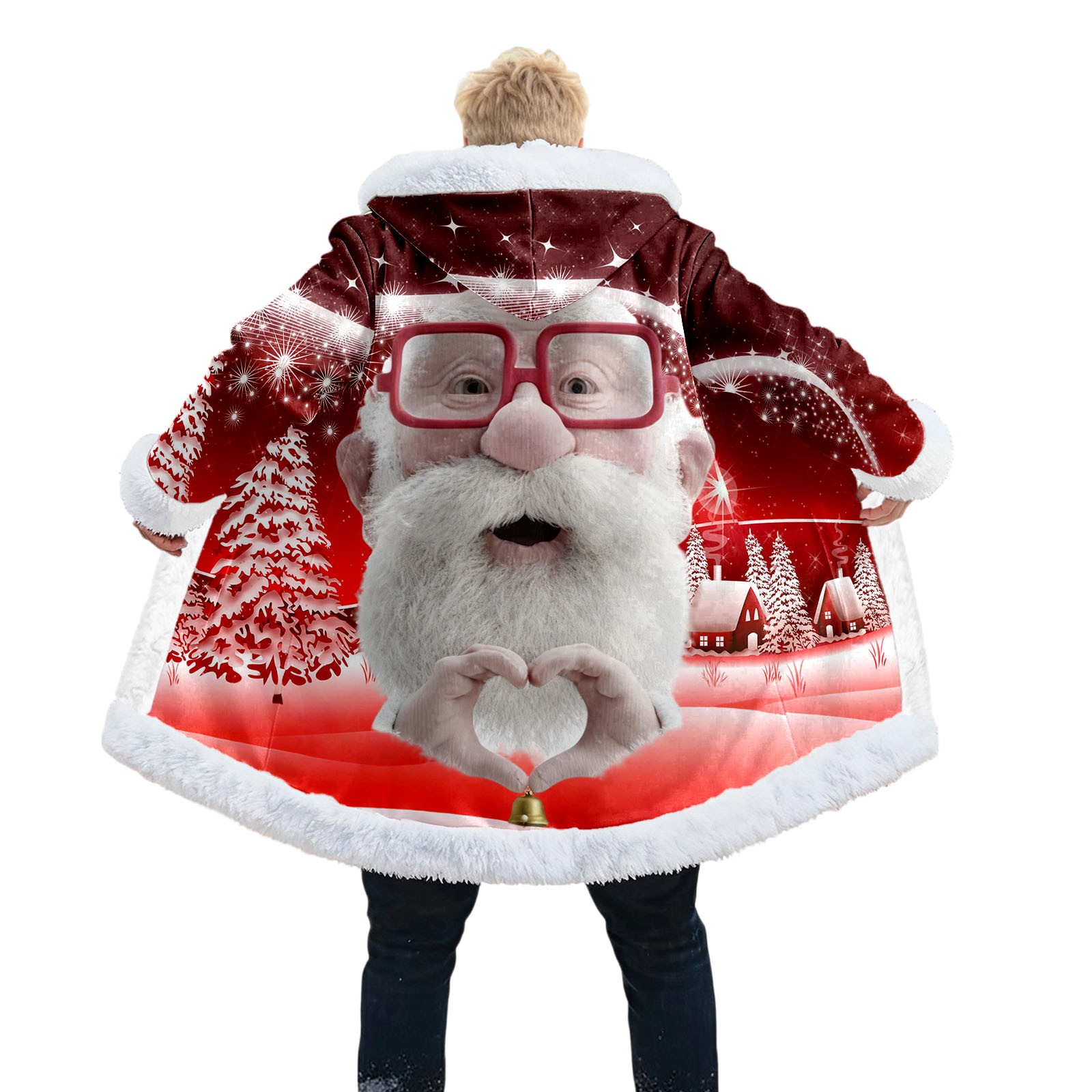Men Surprised Santa Claus Christmas Santa Cape Hooded With Fringe Trim ...