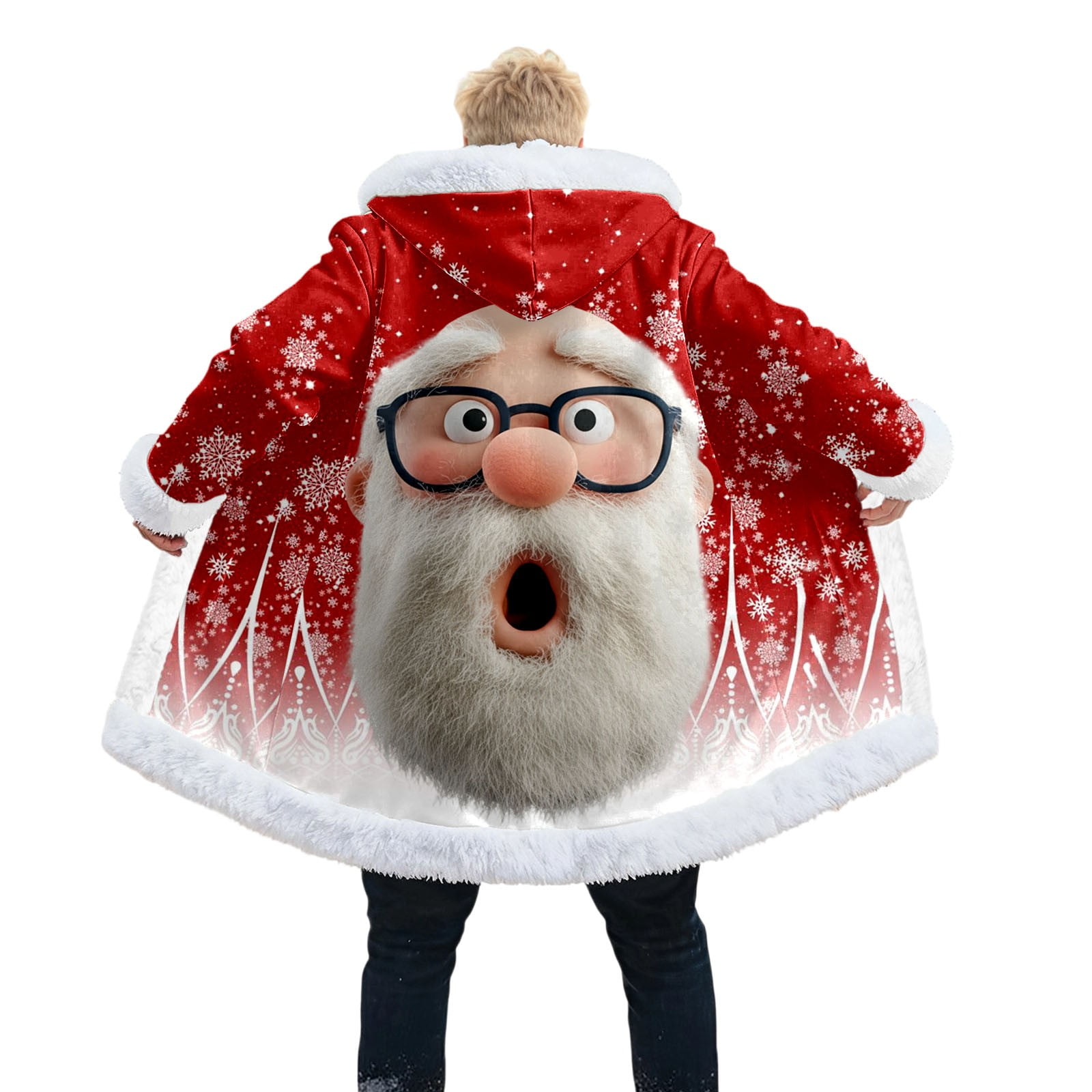 Men Surprised Santa Claus Christmas Santa Cape Hooded With Fringe Trim ...