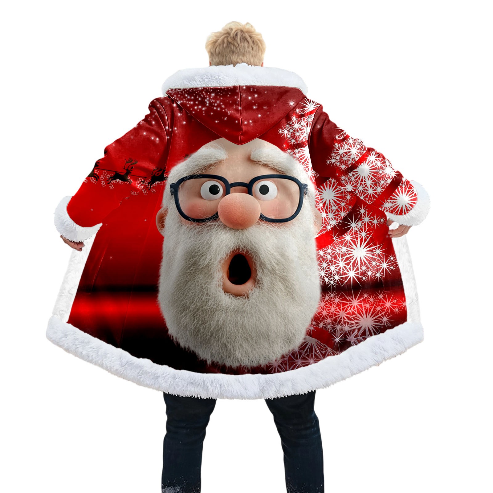 Men Surprised Santa Claus Christmas Santa Cape Hooded With Fringe Trim ...