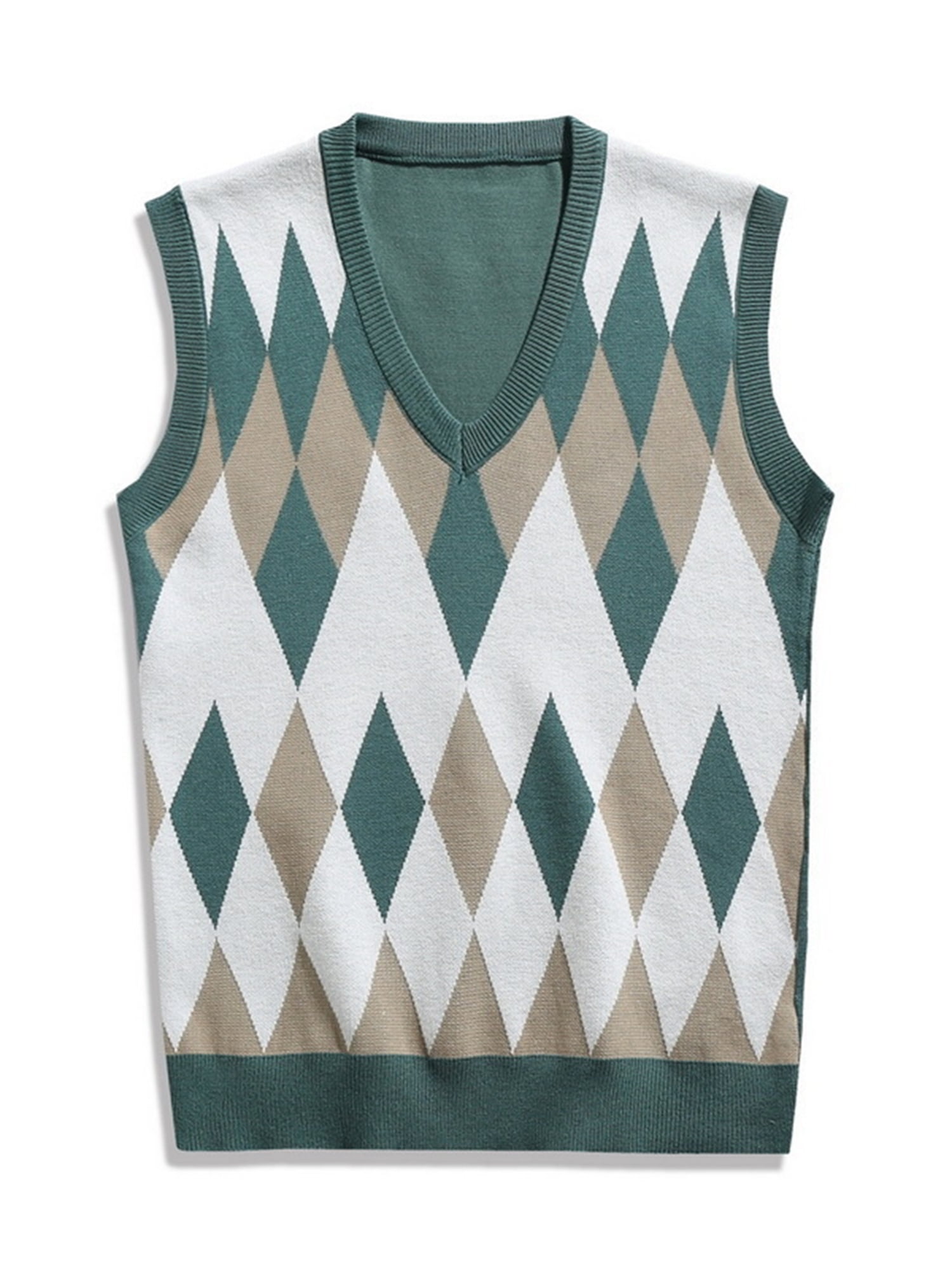 Men Sweater Vest Lightweight Plaid V Neck Knitted Jumper Pullovers ...