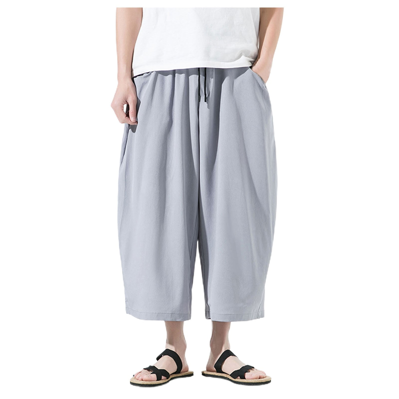 Men Sweatpants New Men's Wide Leg Loose Large Ice Silk Crop Harlan ...