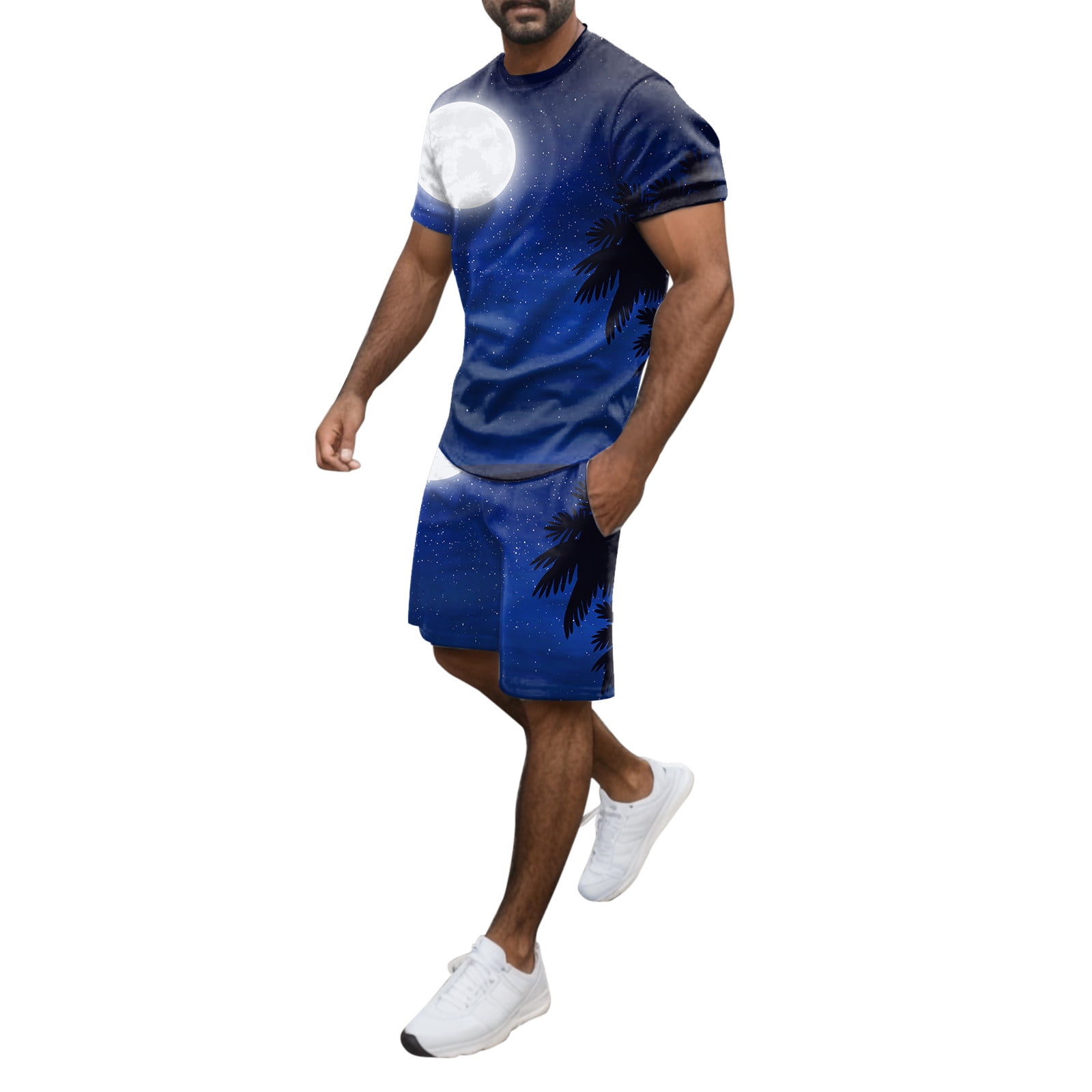 Men Sweatsuits Sets Brown Men Summer Outfit Beach Short Sleeve Printed