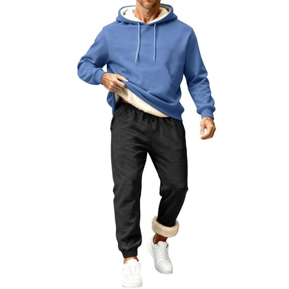 Men Sweatsuits Sets Sherpa Lined 2 Piece Hooded Pullover Set Fleece ...