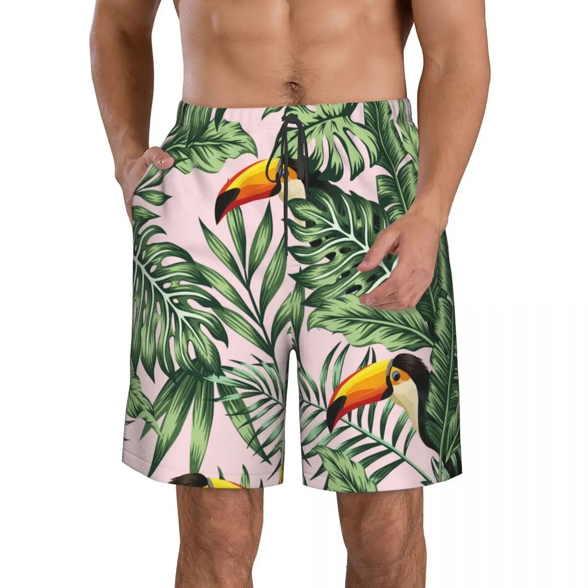 Men Swimwear Swim Short Trunk Tropical Jungle Palm Monstera Leaves With ...