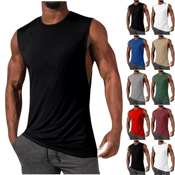 Men Tank Tops Undershirt Tank Tops Men's Solid Color High Elasticity ...