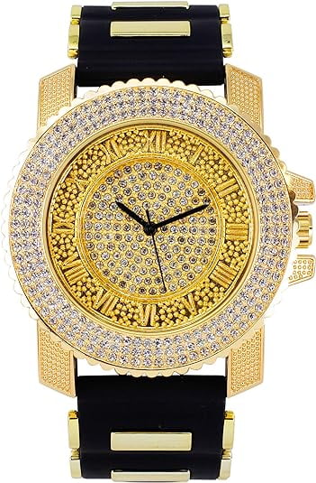 Men Techno Pave Hip Hop Iced Rapper's Iced Gold Silicone Watches 7840 ...