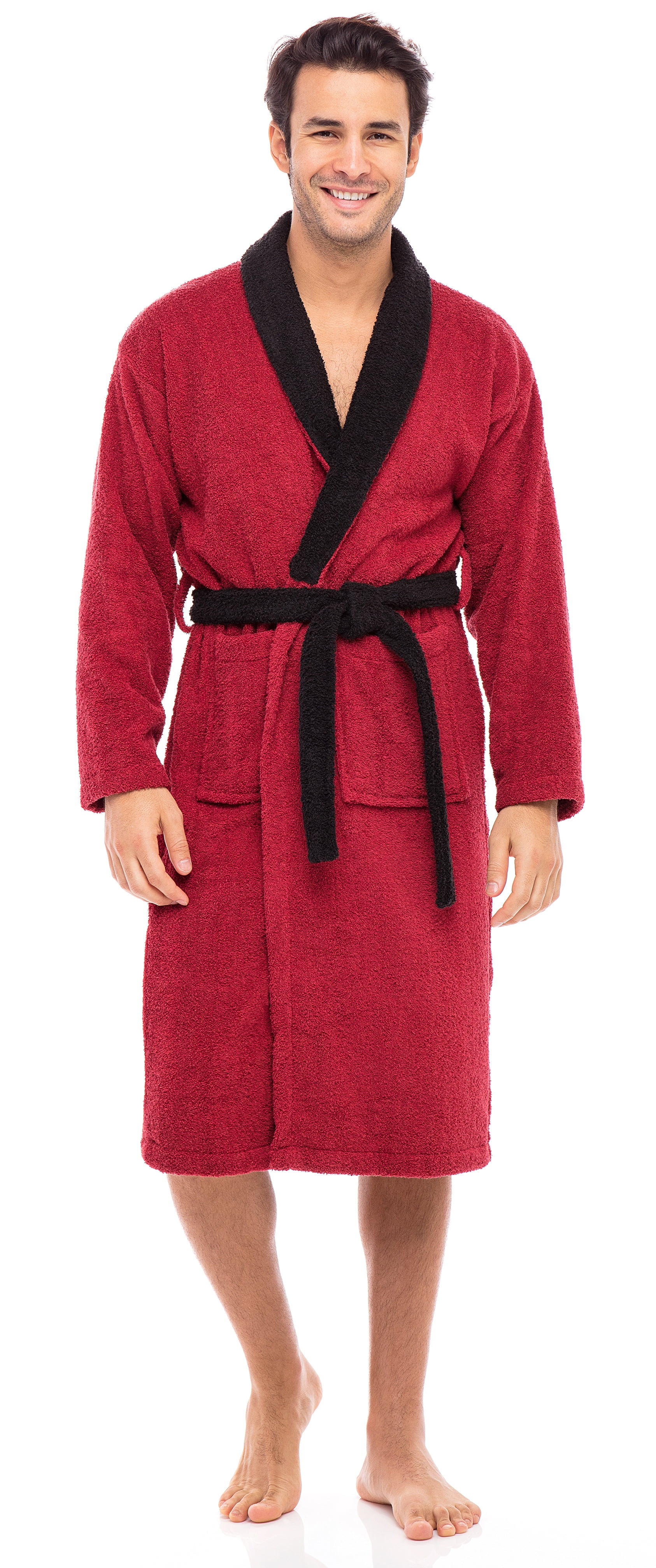 Skylinewears Men Terry Cotton Robe Contrast Bathrobe Shawl Collar Spa ...