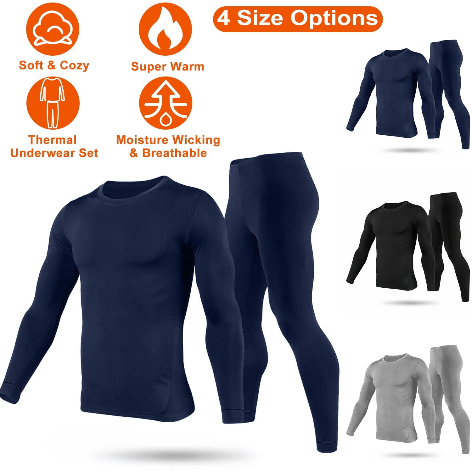 Men Thermal Underwear Set TeqHome Cotton Long Johns Pants Long Sleeve ...