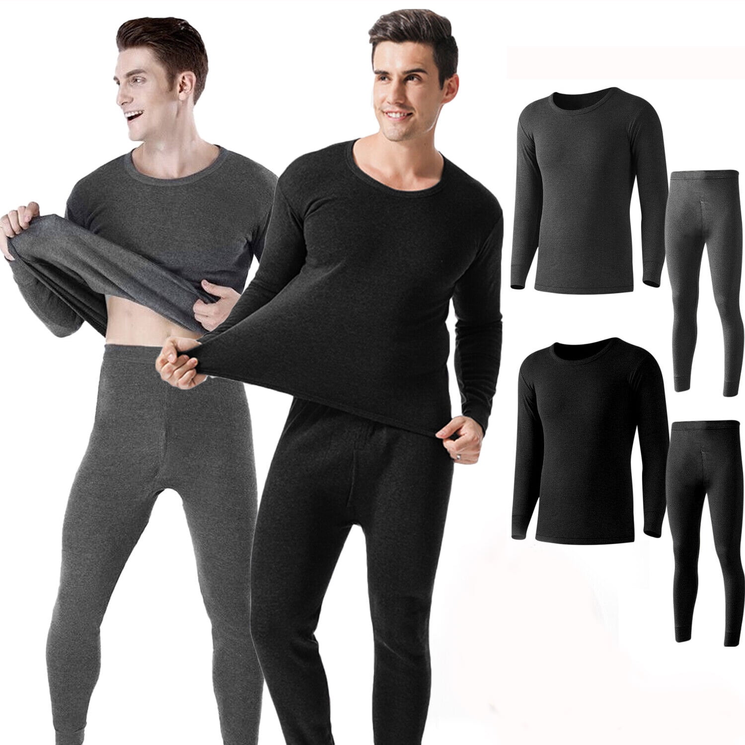 Walmart Men's Thermal Underwear Set, Winter Base Layer Top & Bottom ...