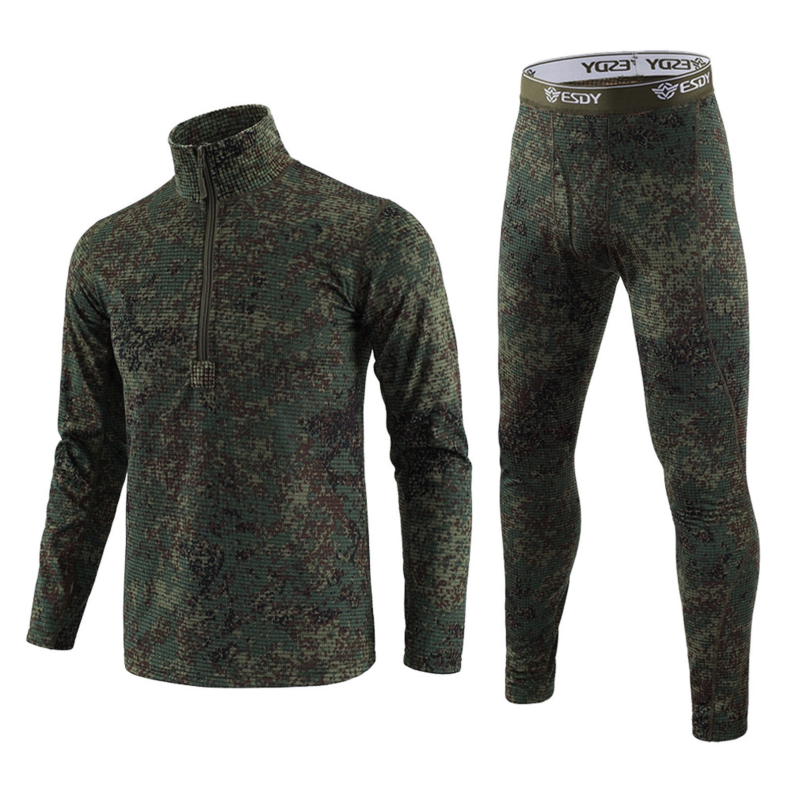 Men Thermal Underwear Set Zip Up Layer Cold Para Top & Bottom Thermal ...