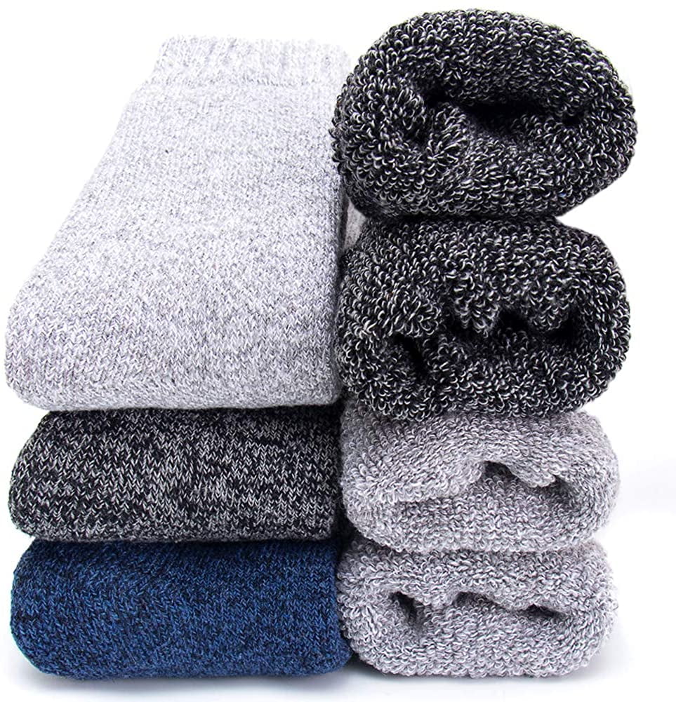 Yoicy Men's Extra Thick Heavyweight Wool Socks, 3-Pair Pack, Soft Warm ...