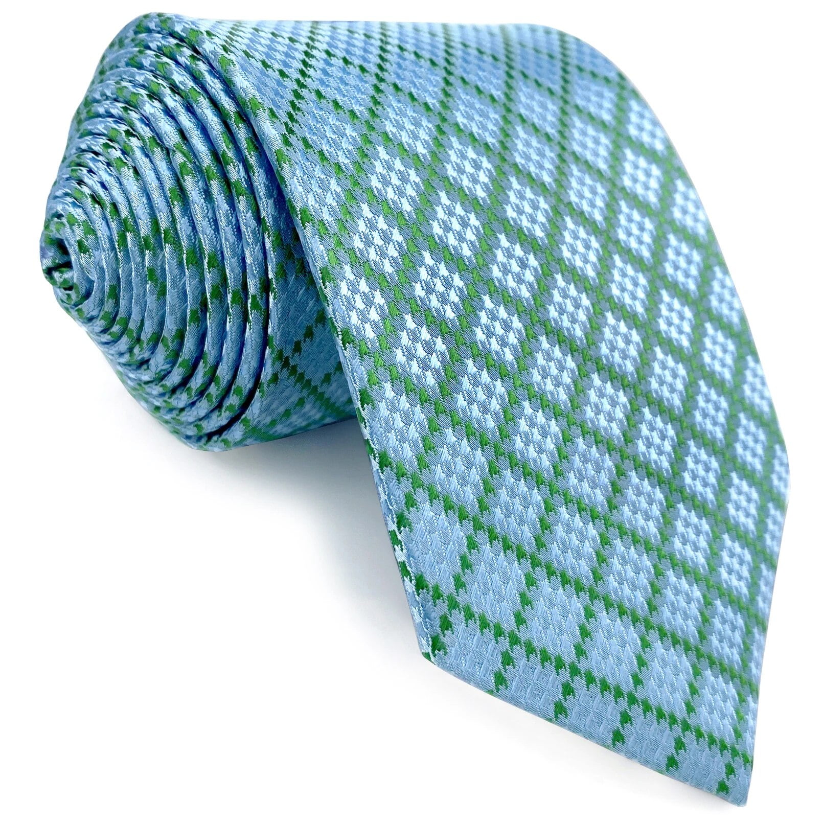 Men Tie Necktie Baby Blue Green Azure Checkered for Suit Prom Party ...