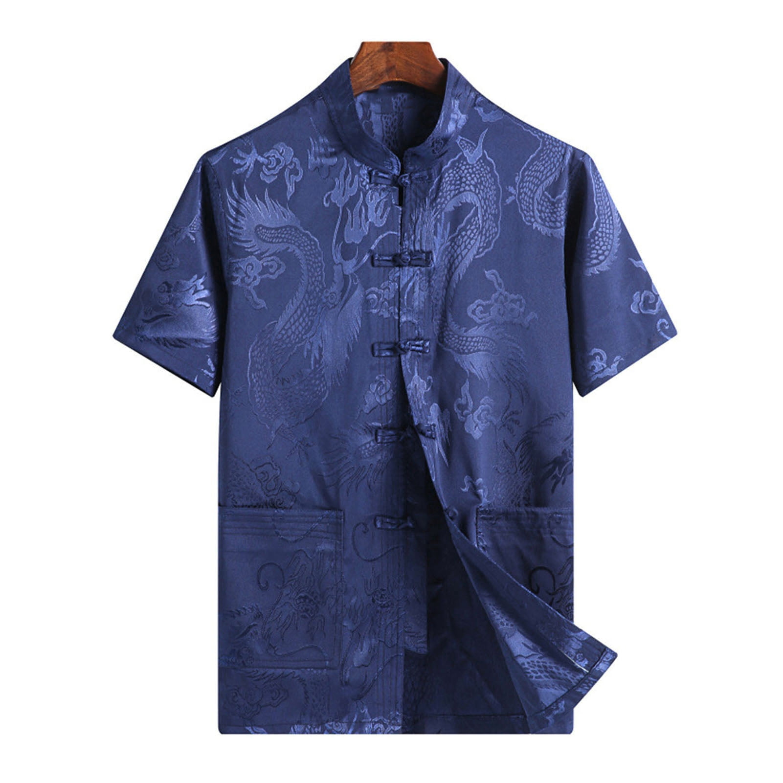 Men Top Chinese Style Stand Collar Kung Fu Clothes Short Sleeves Tang ...