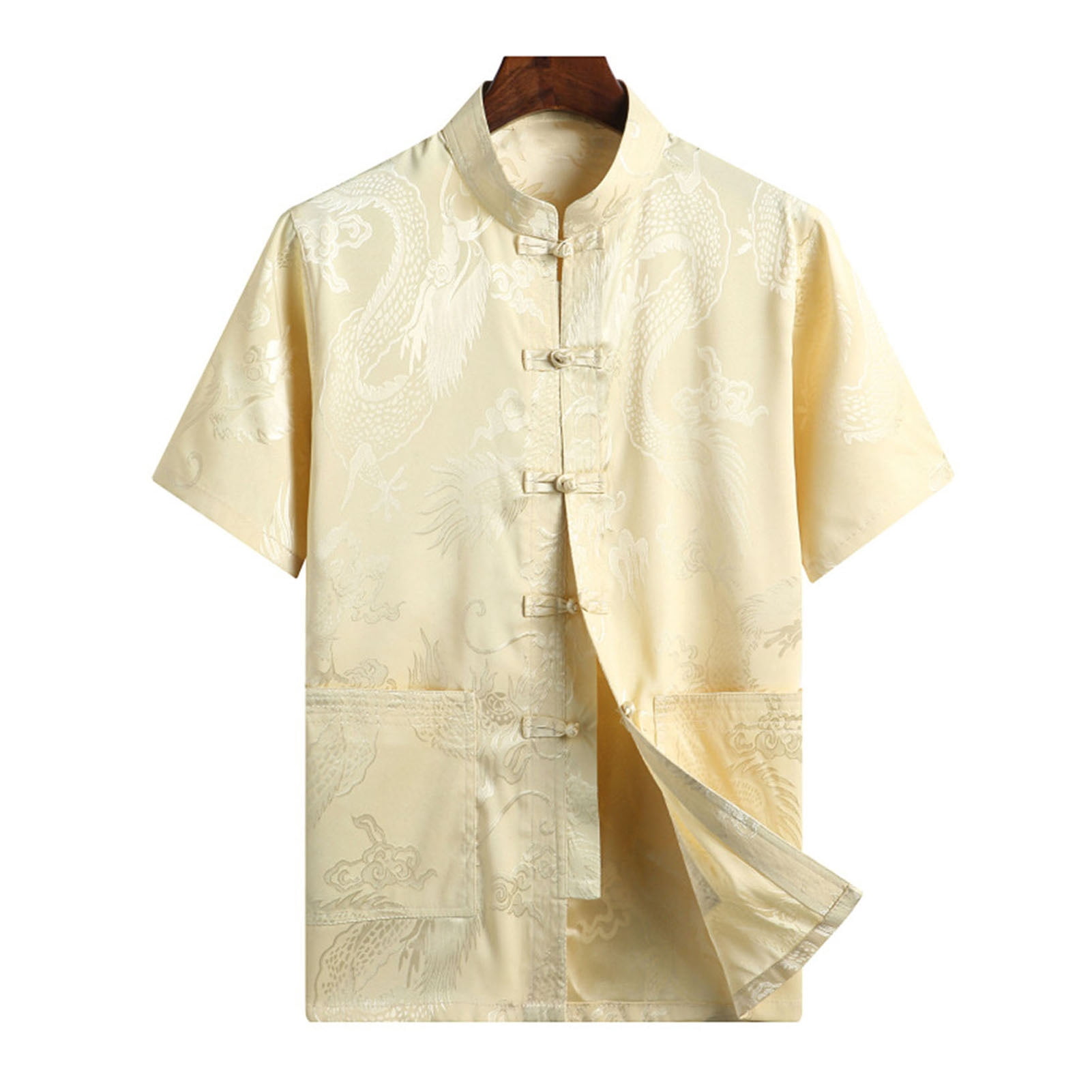 Men Top Chinese Style Stand Collar Kung Fu Clothes Short Sleeves Tang ...