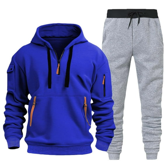 Men Track Suits 2 Piece Set Athletic Zip Up Hooded Sweatshirt And ...