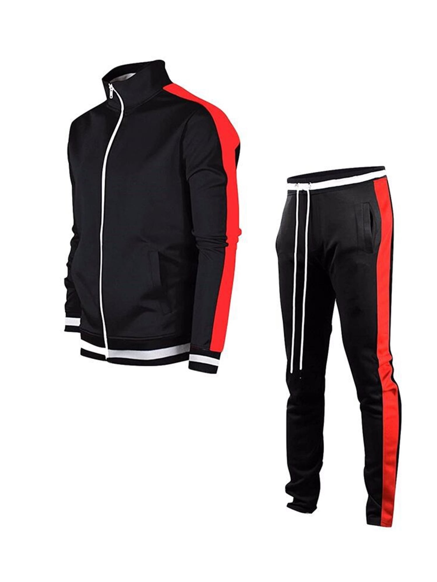 Men Training Zipper Coat+Trousers Suit Men Running Casual Sports Bike ...