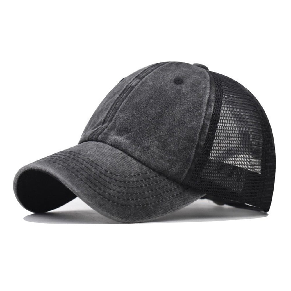 Men Trucker Hat Washed Cotton Mesh Back Baseball Cap Adjustable Solid ...